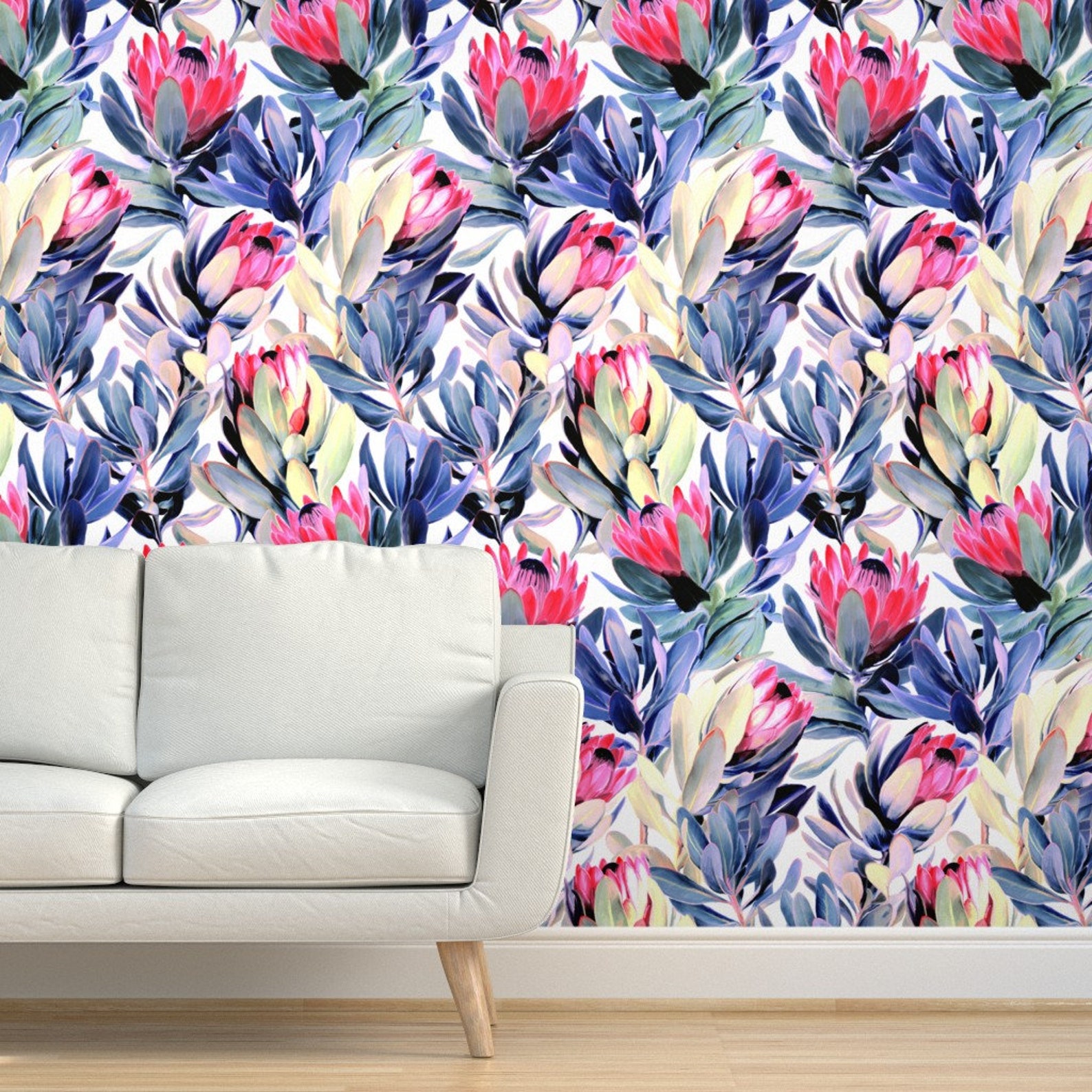 Fynbos Wallpaper Painted Protea Floral Light Version by - Etsy