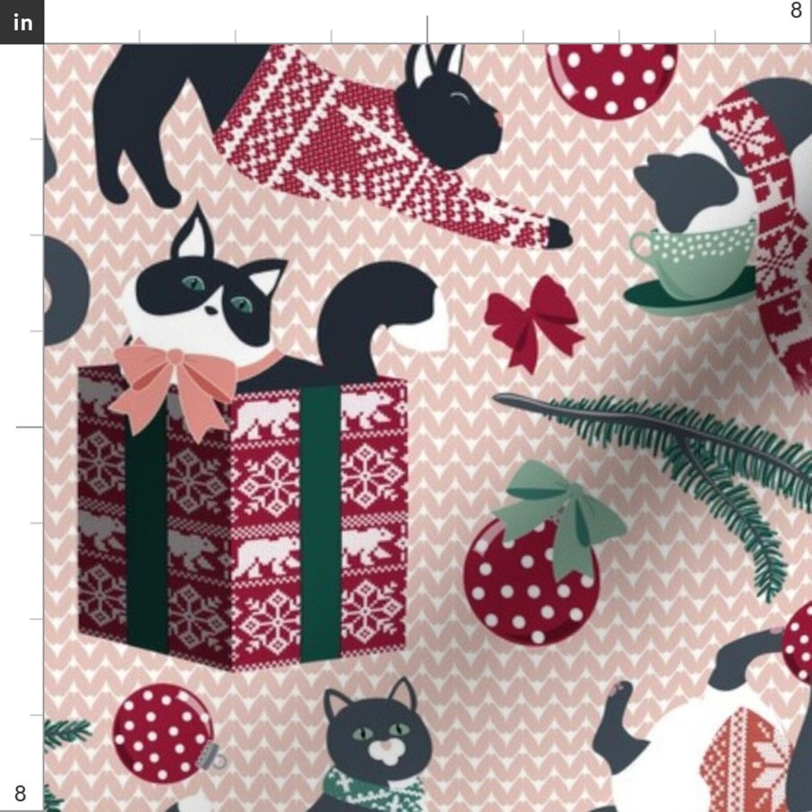 Christmas Kitty Cats Fabric Fair Isle Knittens by Nanshizzle - Etsy