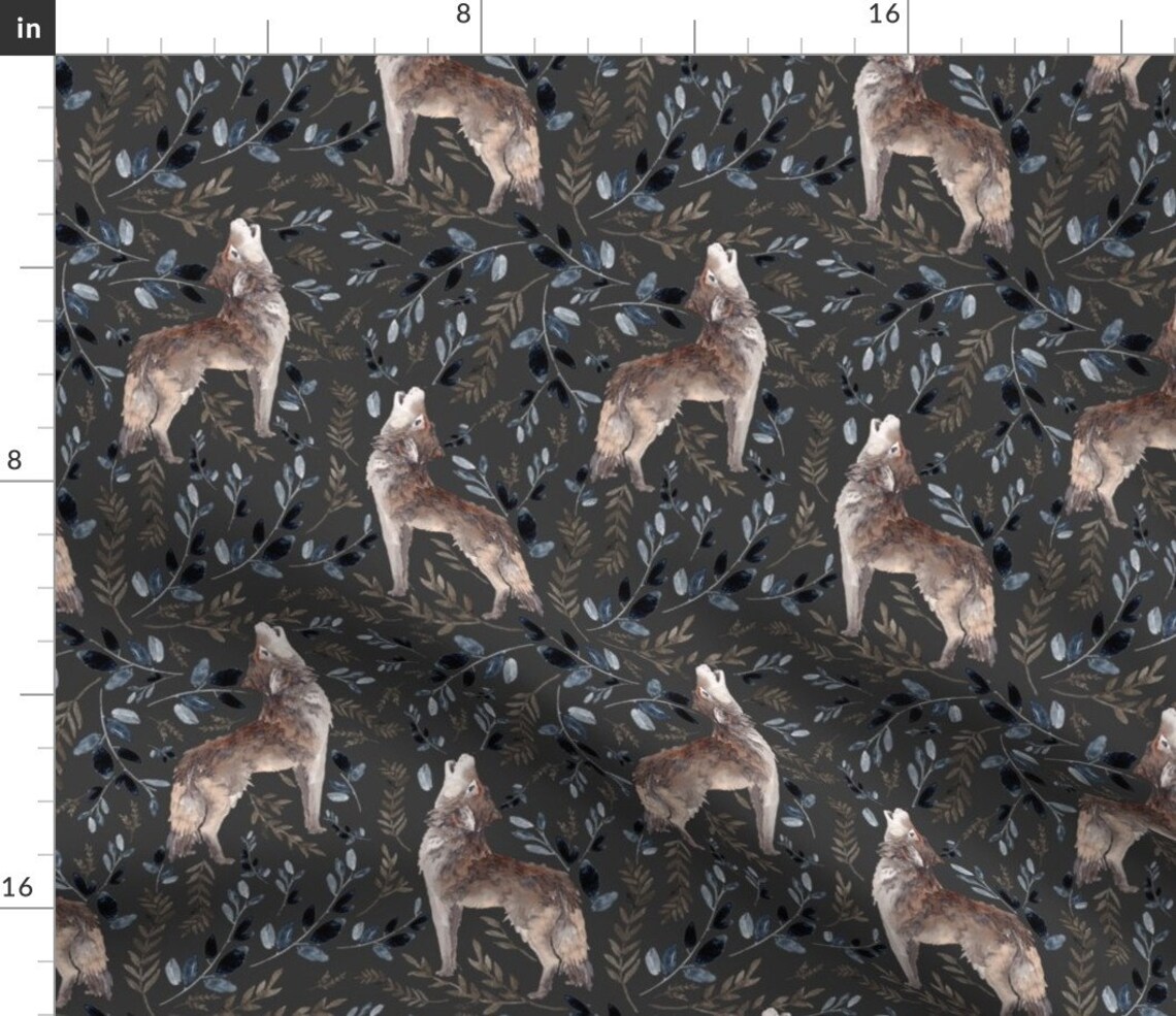 Wild Wolves Fabric October in the Wild / Wolf / Foliage by - Etsy