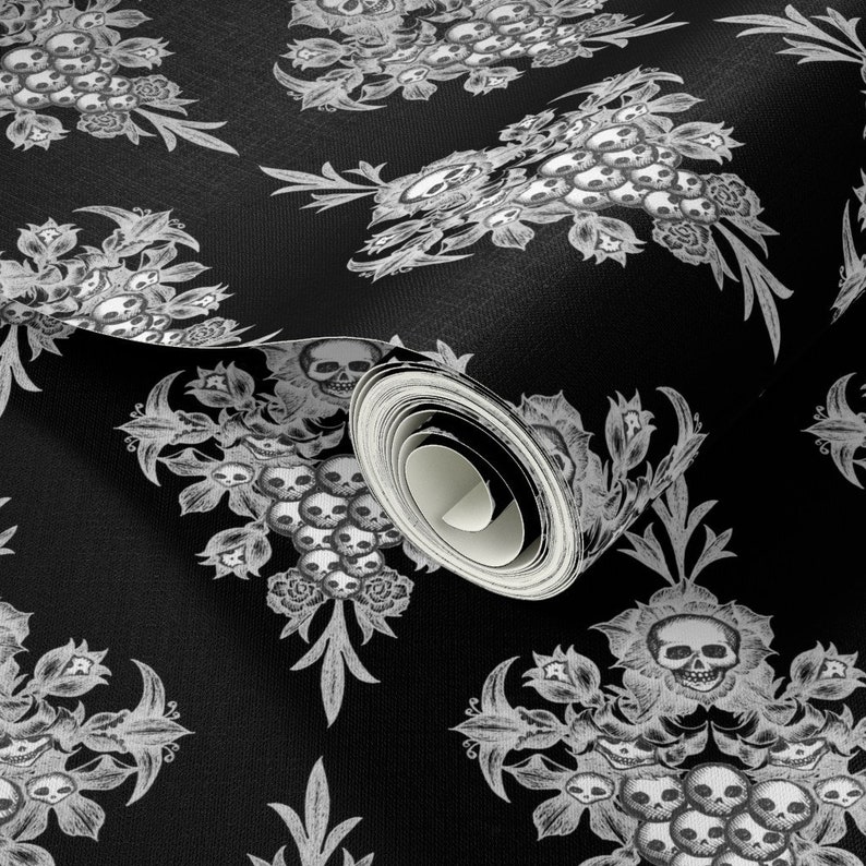 Skull Damask Wallpaper Skull Flower Damask Negative by - Etsy