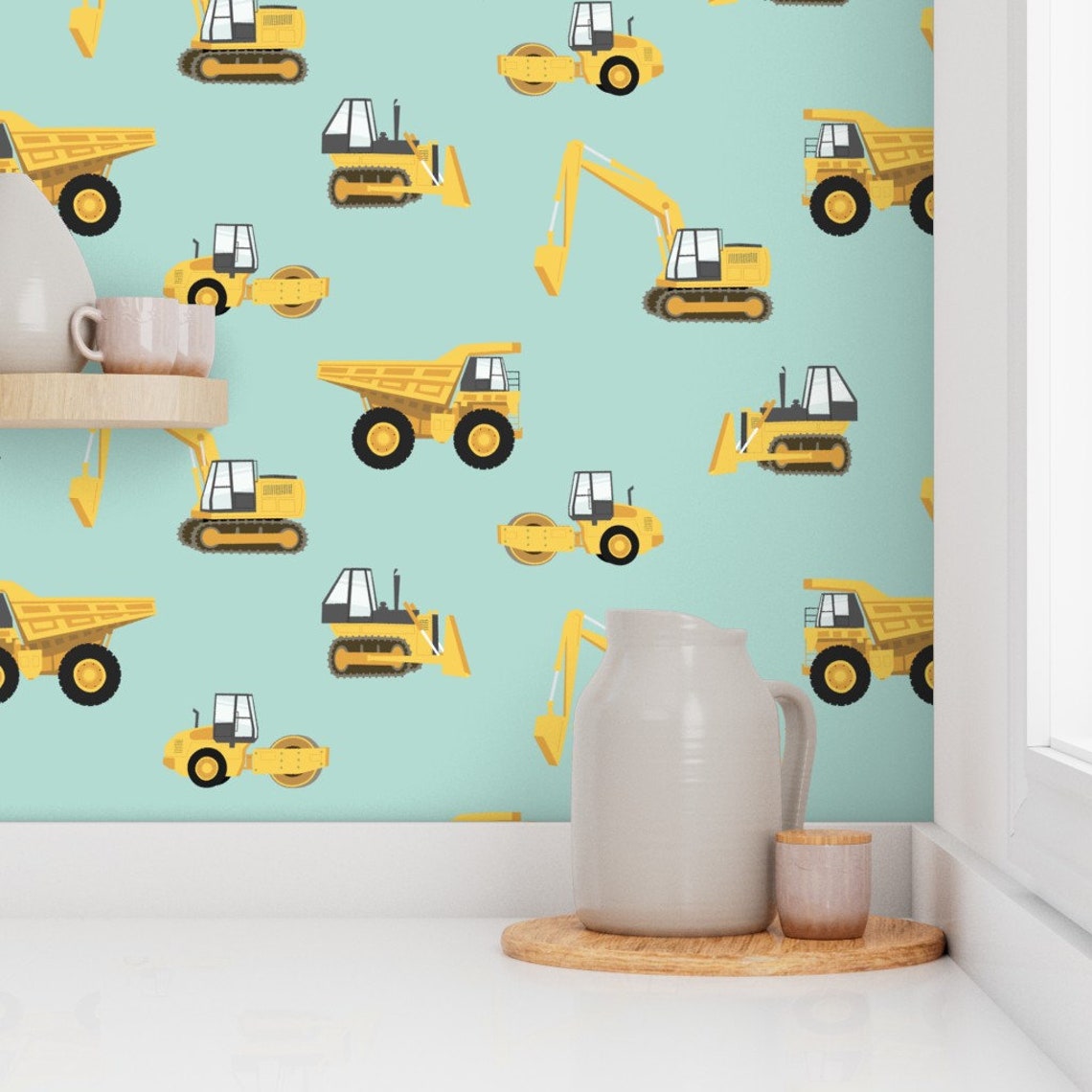 Digger Wallpaper Construction Trucks by Littlearrowdesign - Etsy