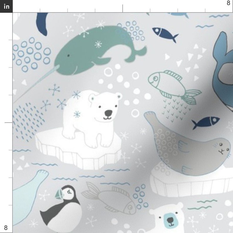 Arctic Animals Fabric Arctic Animal Icebergs Polar Bear | Etsy