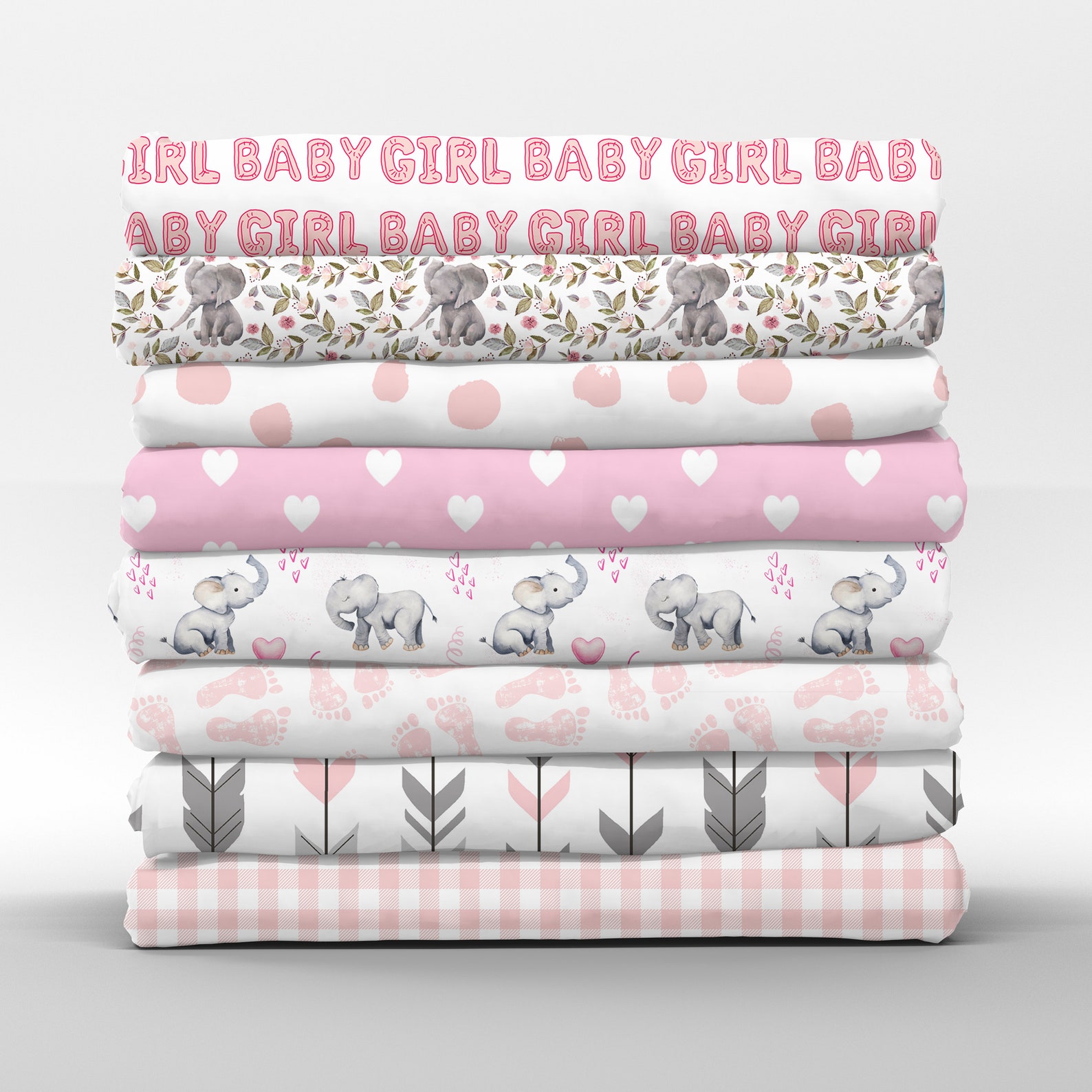 Baby Girl Cotton Fat Quarters - Pink Gray Elephants Infant Newborn ...