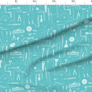 Wood Shop Fabric Sketches of Workshop Tools Turquoise by Kurull Blue ...