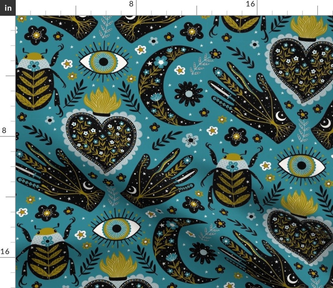 Talisman Fabric Magical Floral Talismans by Bexmorley Blue - Etsy