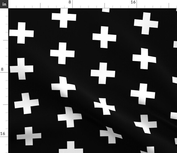 Black White Plus Signs Fabric White Crosses on Black Black - Etsy
