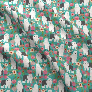 Sheepdog Fabric Old English Sheepdog Florals Cute Floral | Etsy