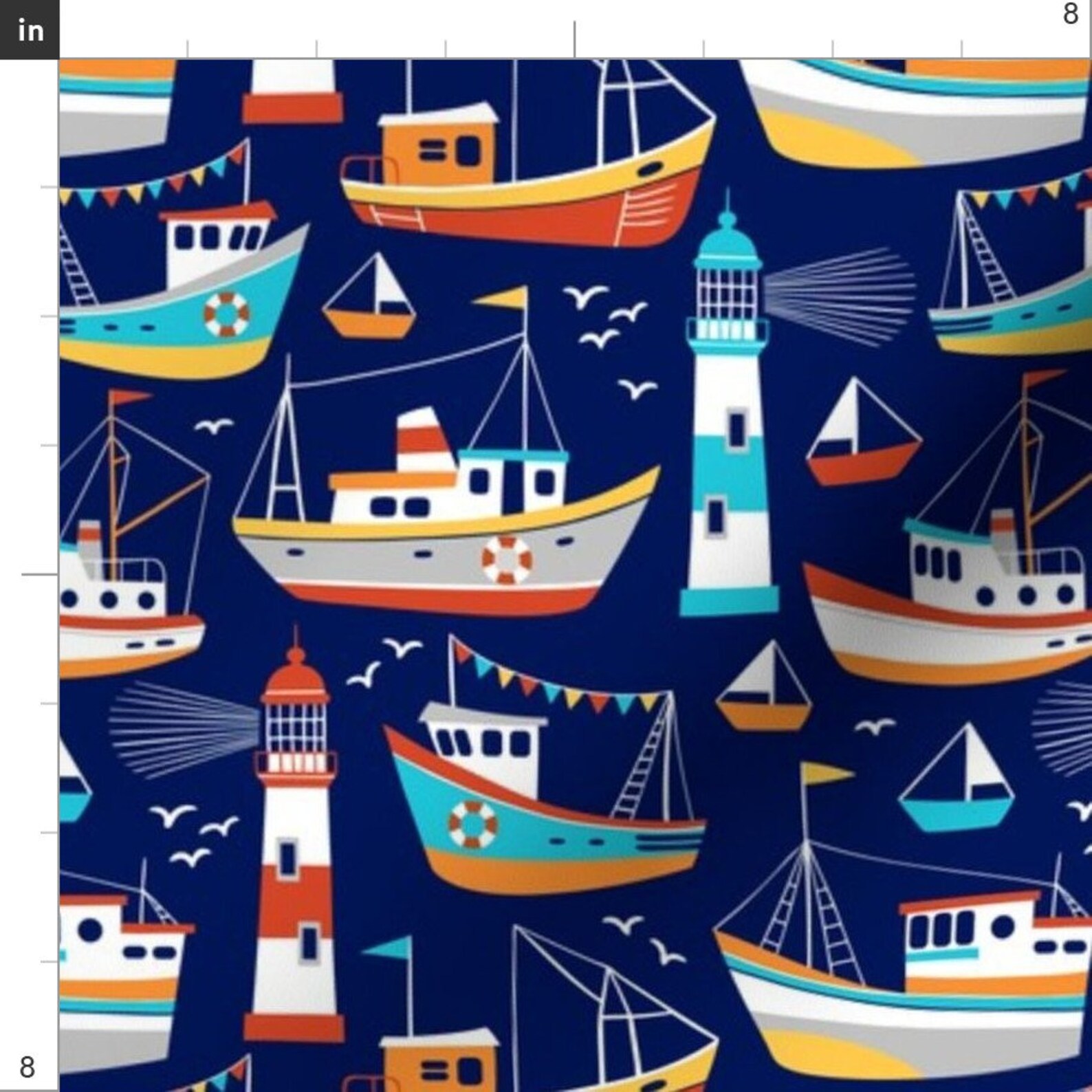 Boat Sailing Blue Nautical Ocean Fabric Fishing Boats Dark - Etsy