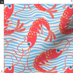 Red Shrimp Apparel Fabric - Summer Shrimp by Unblinkstudio-by ...
