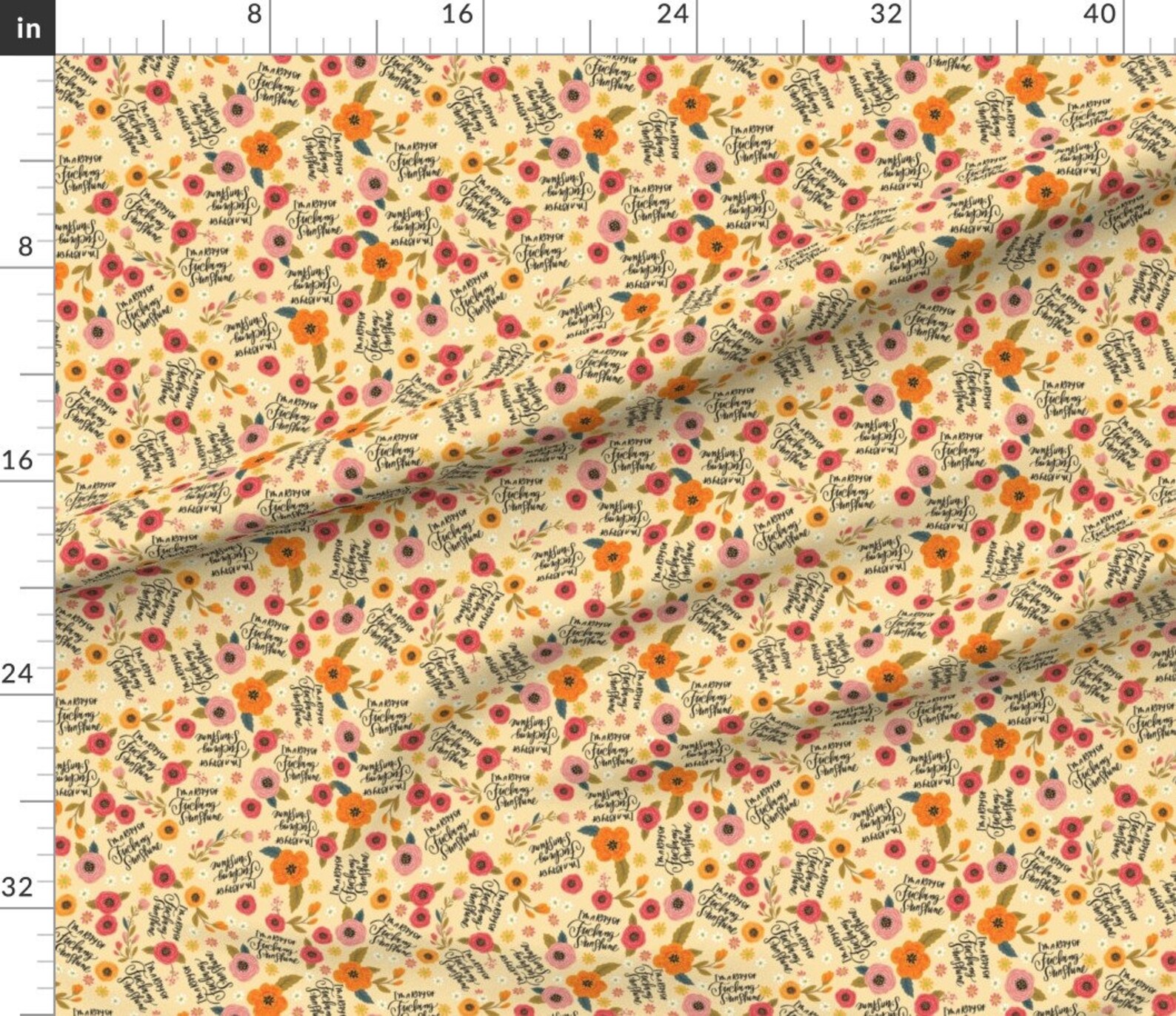 Floral Swear Fabric Pretty Sweary I'm A Ray of F'ing - Etsy