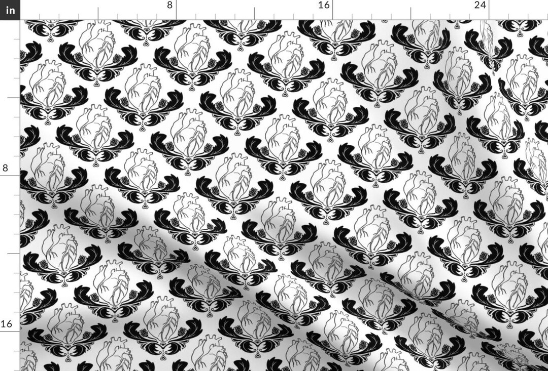Anatomical Heart Fabric - Hearts Thistles by Pi-ratical - Heart Damask ...