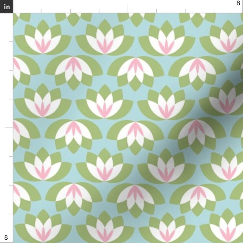 Lotus Fabric Abstract Lotus By Risarocksit Lotus Art Deco | Etsy