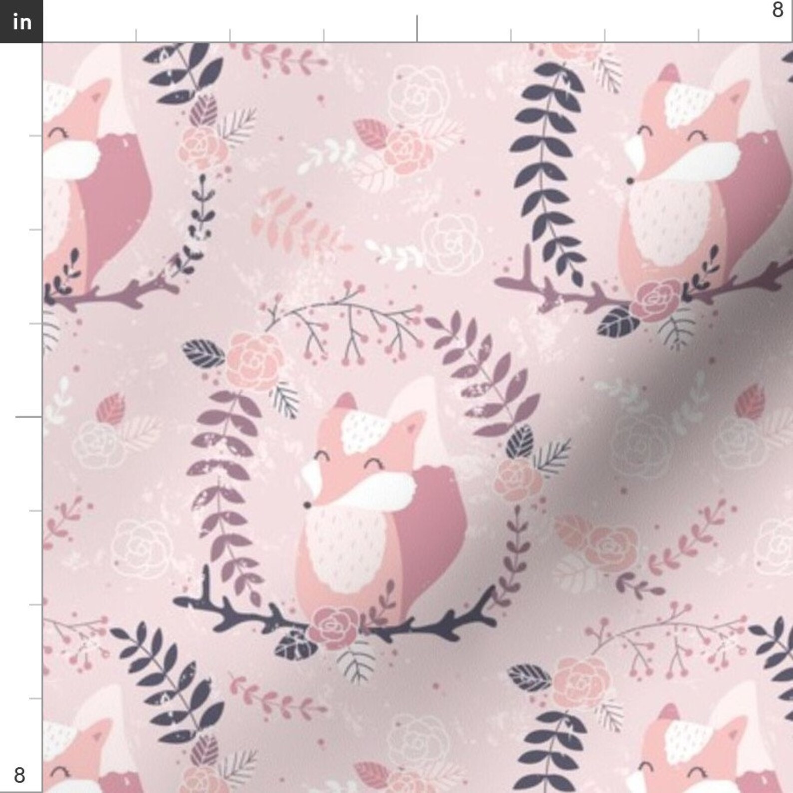 Pink Fox Fabric Fox in A Wreath by Innamoreva Woodland Fox | Etsy