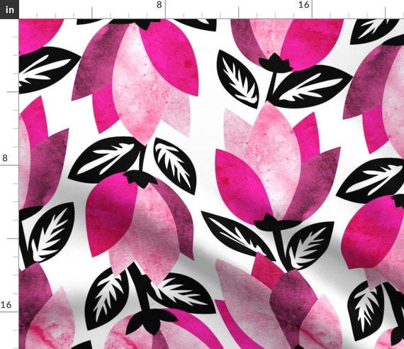 Pink Floral Tulips Spring Fabric Textured Pink Bold Floral | Etsy