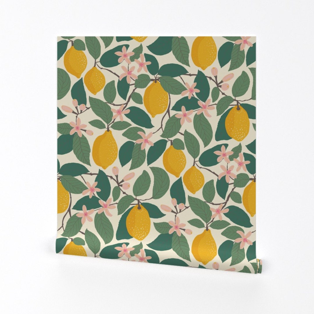 Lemon Botanical Wallpaper Lemon Tree by Rocketandindigo Yellow Citrus ...