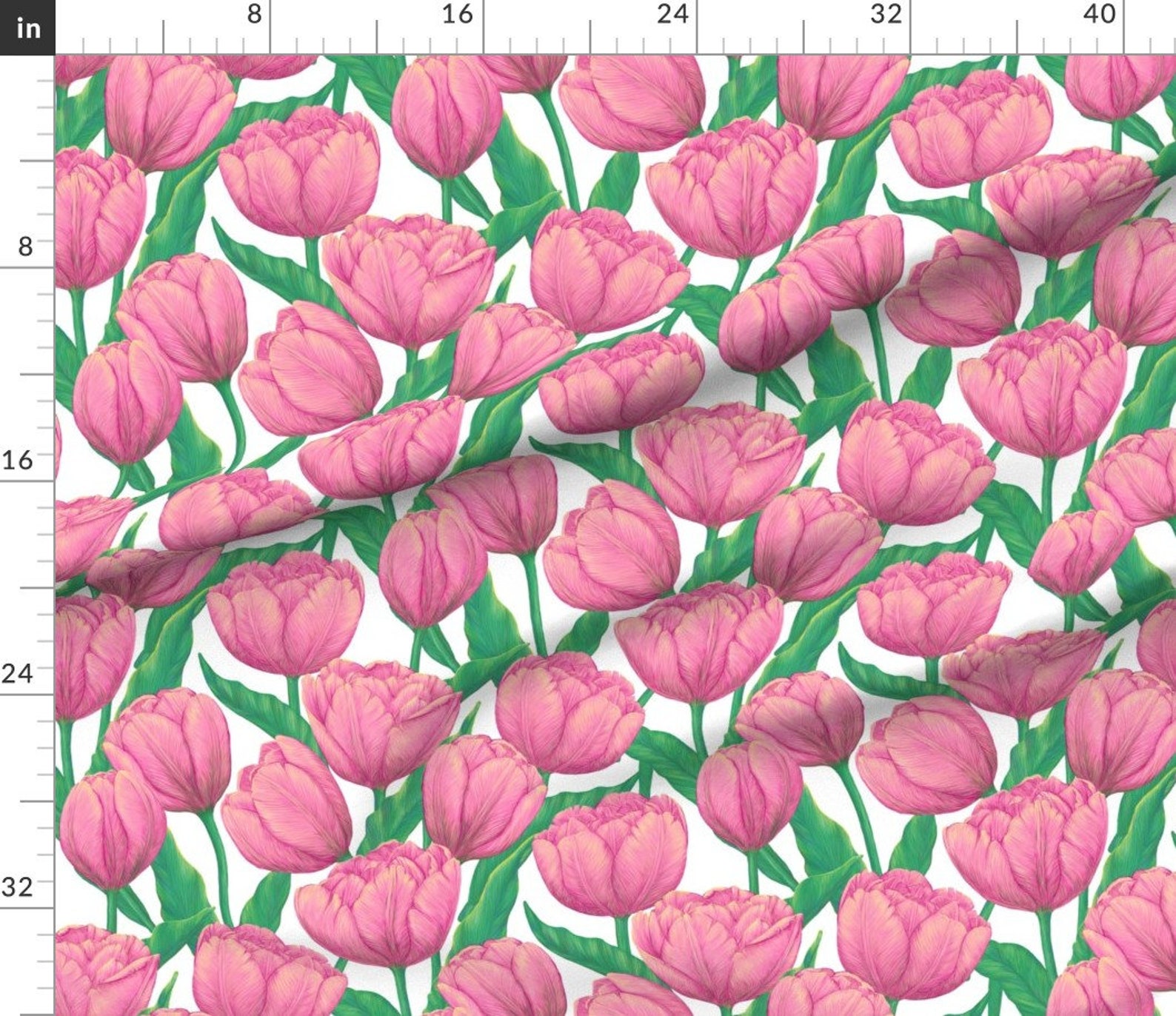 Tulip Fabric Pink Tulips on White by Simut Tulip Pink - Etsy