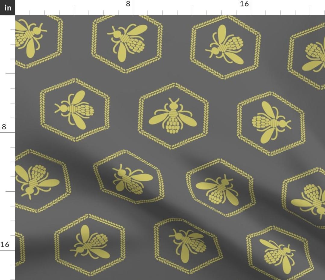 Bee Hive Fabric Hive Mind by Janelle Wooten Bee Hives Gray Yellow ...