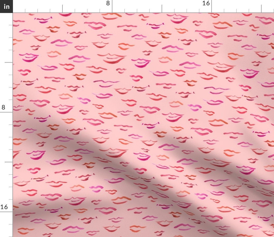 Painted Lips Fabric Kissy Lips On Pink By Cinneworthington | Etsy