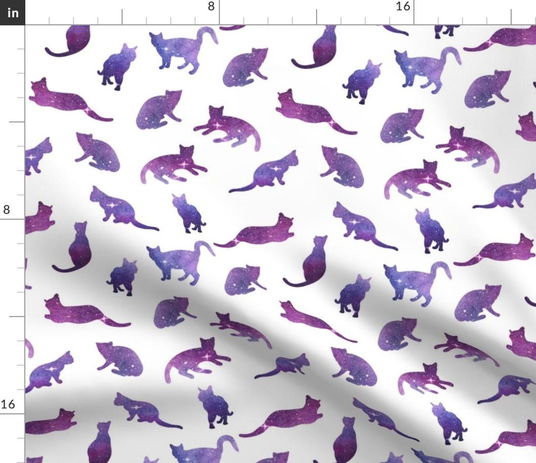 Cosmic Cats Fabric Cosmo Cats by Juliabadeeva Purple Cosmos Pet Cat ...