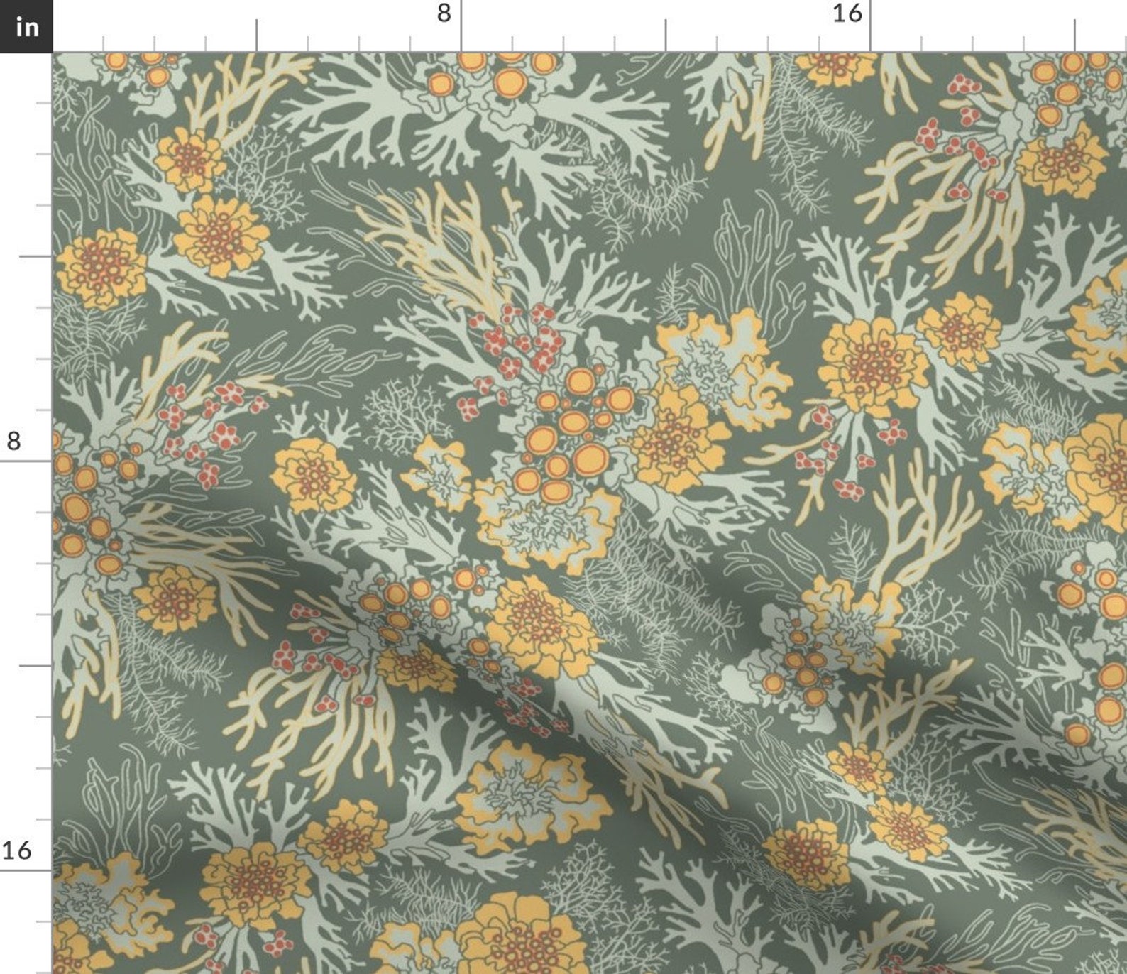 Lichen Fabric Lichen by Simut Fungus Nature Home Decor Green Neutral ...