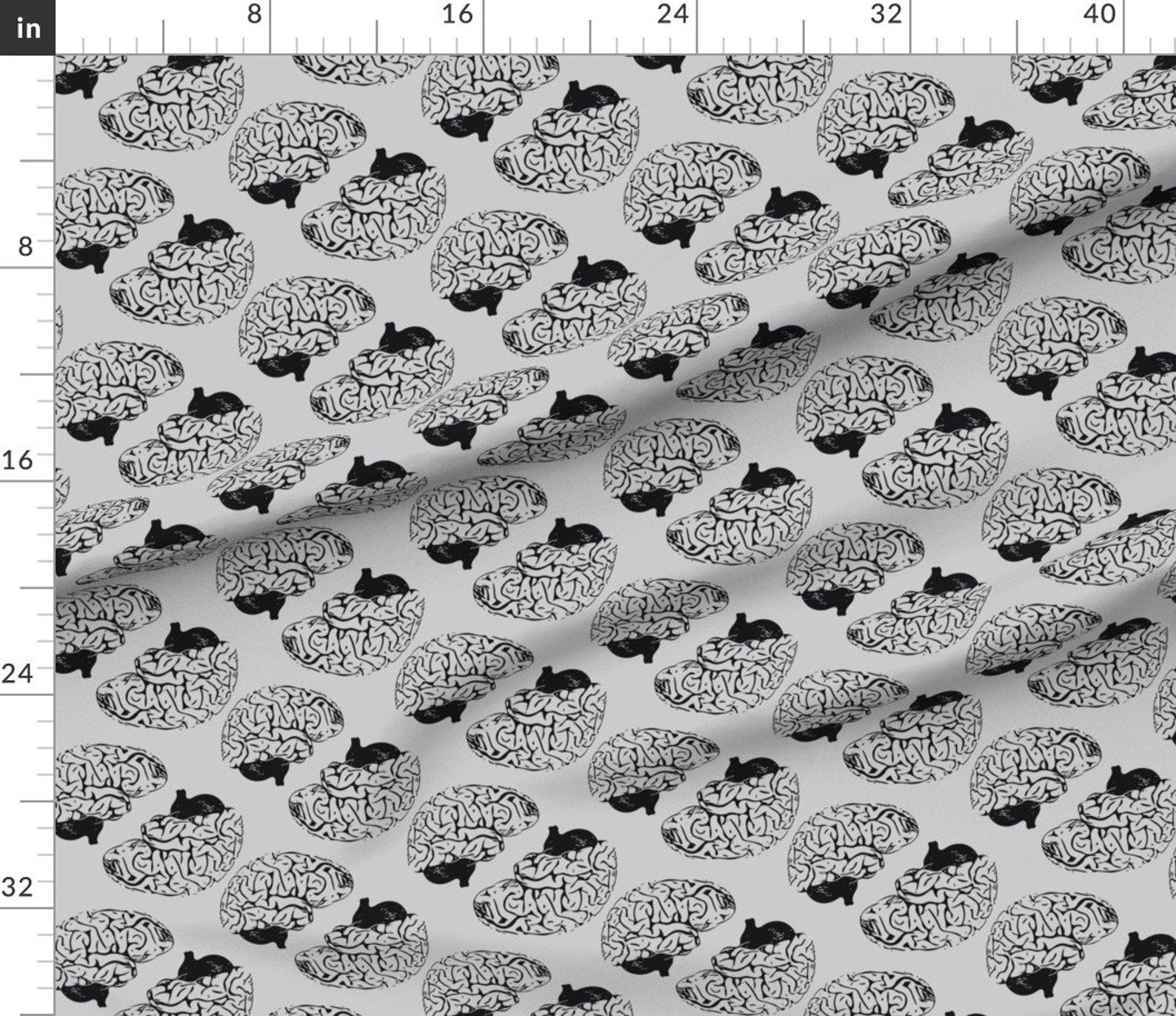 Gray Matter Brain Fabric Braaaains on Soft Gray by | Etsy