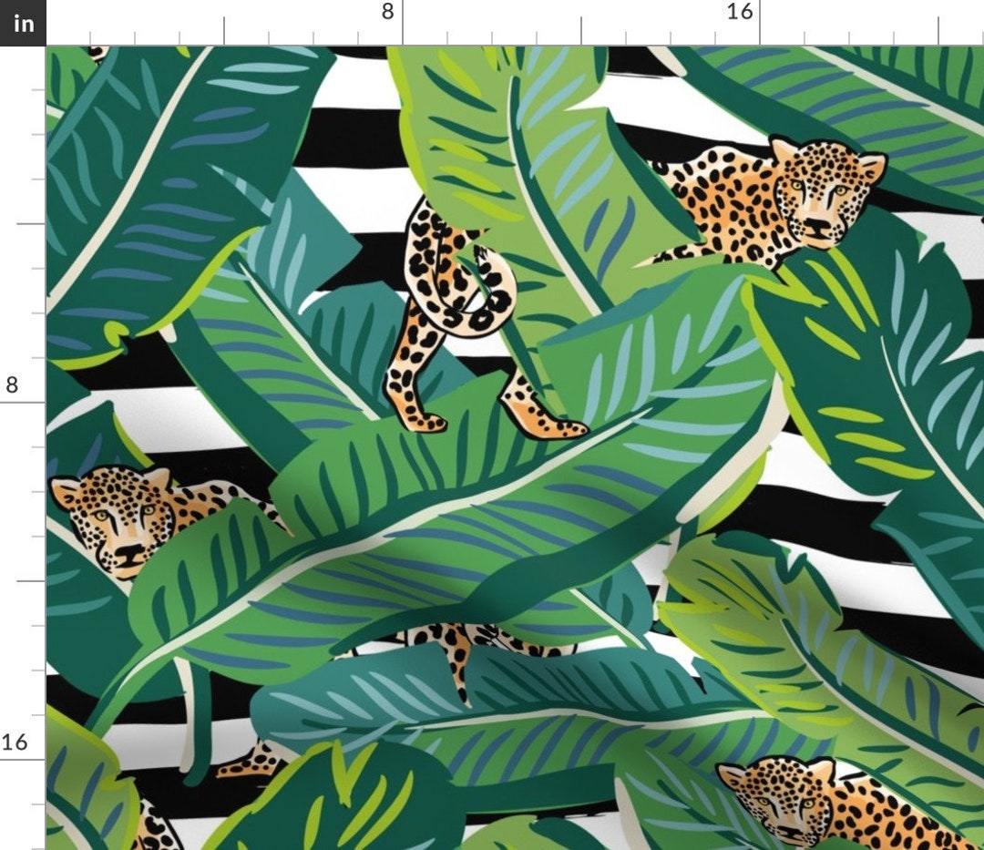 Cheetah Fabric 21 Cheetah Tropical Leaves Black and White Stripes by ...
