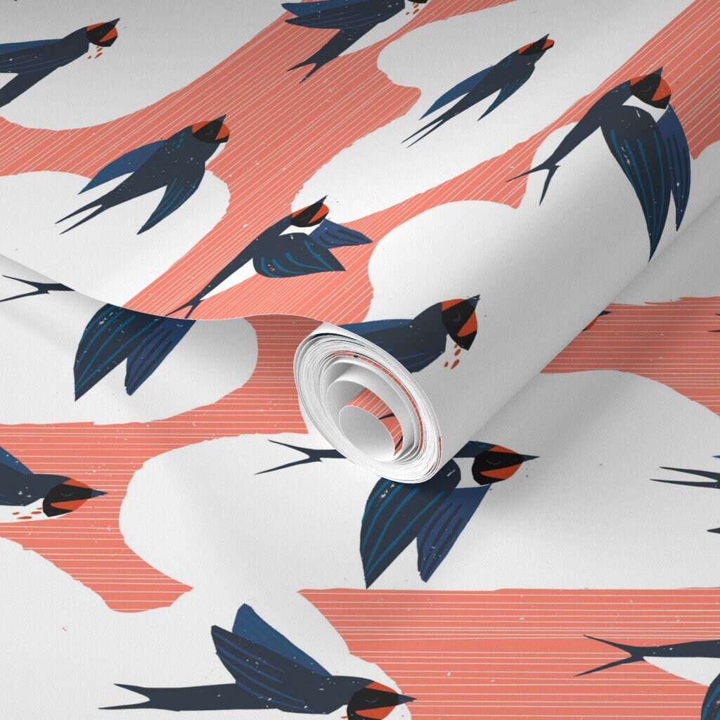 Birds Wallpaper Migration Patterns MM Coral by Friztin - Etsy