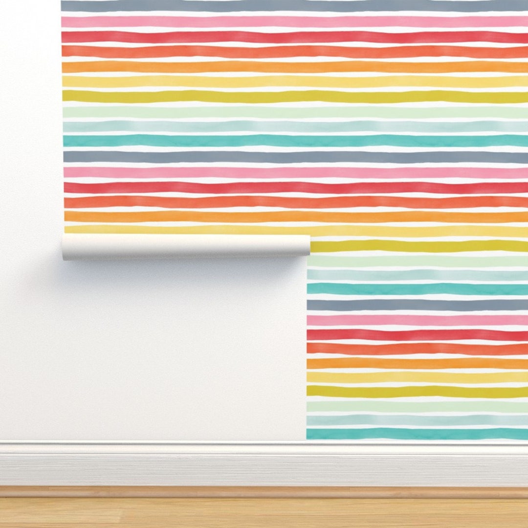 Rainbow Stripe Wallpaper Watercolor Stripes MM Rainbow by - Etsy