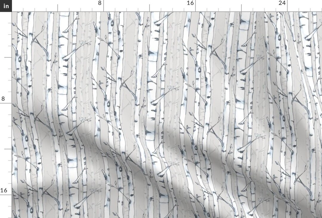 Birch Trees Gray Fabric - Birch by Lanagibson - Birch Trees Gray White ...