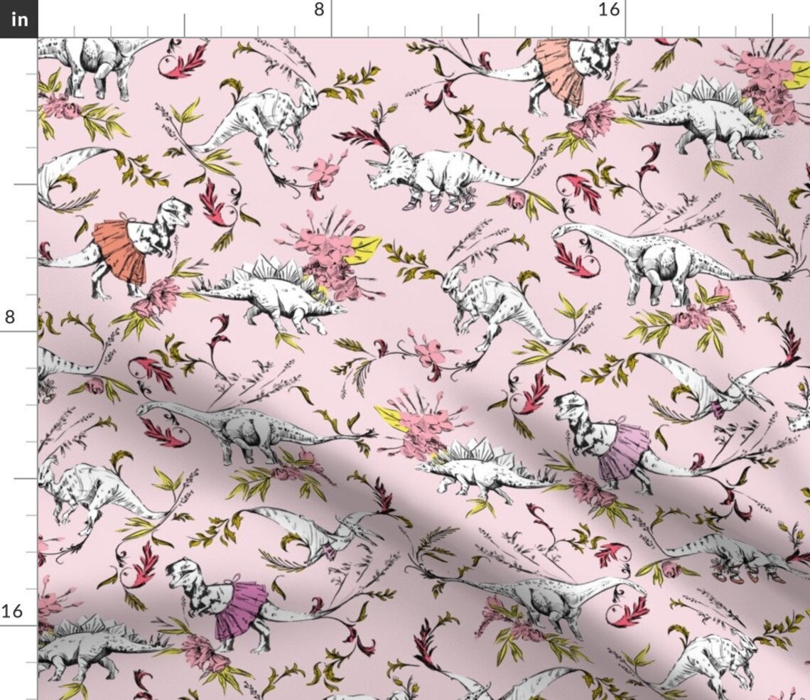 Pink Tutu Dinosaurs Fabric Dino Dancer Blush by Pattern - Etsy