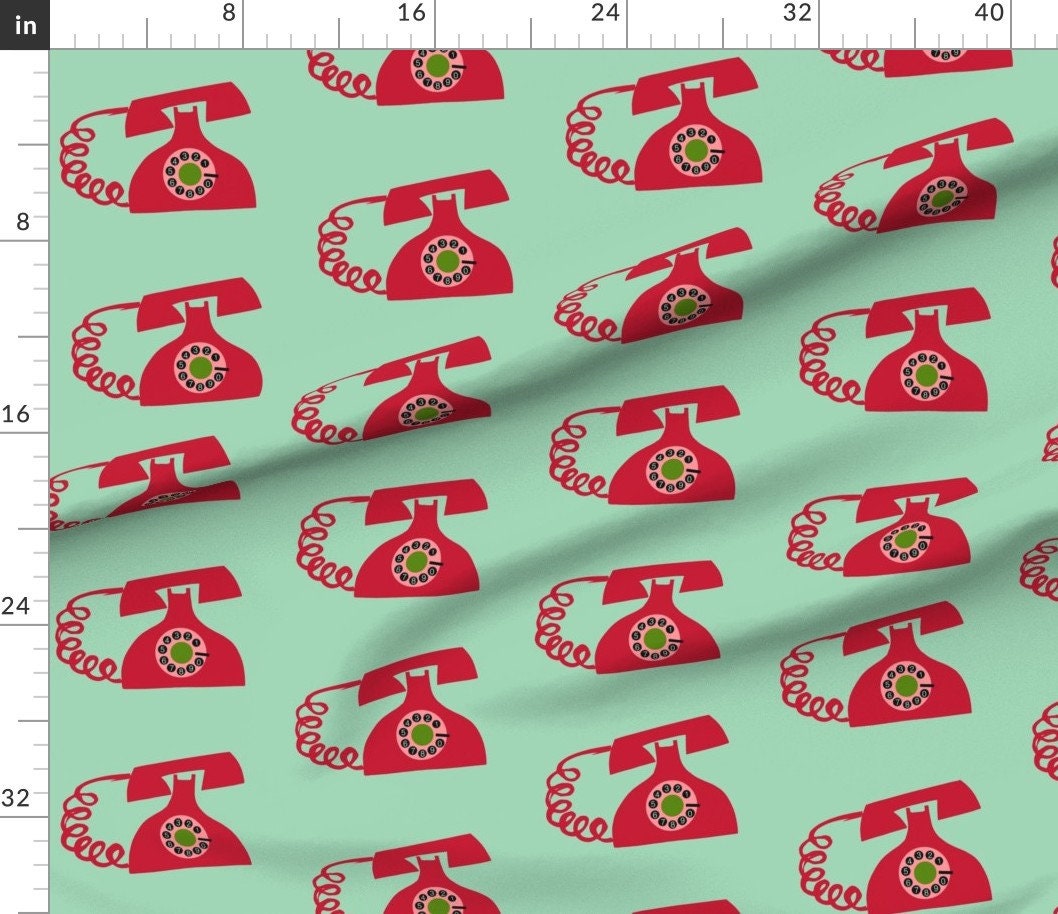 Retro Red Phones Fabric Big Red Phones by Boris Thumbkin | Etsy