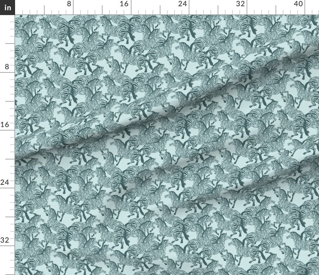 Teal Blue Zebras Fabric Zebra Stampede in Mint Pine by - Etsy