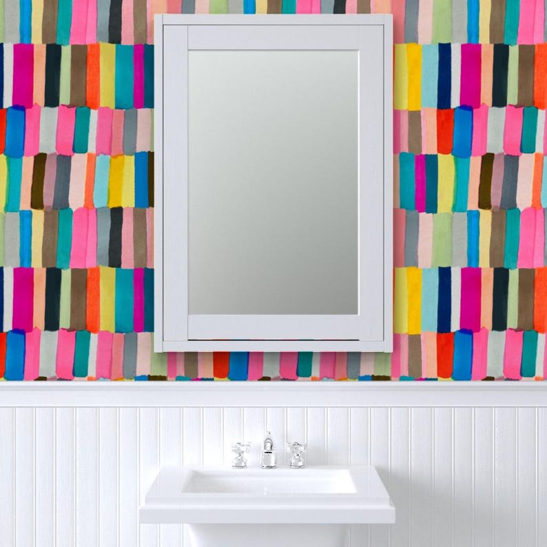 Bright Stripe Removable Peel and Stick Wallpaper - Color Block Patchwork - Wall Art Wall Decor ...