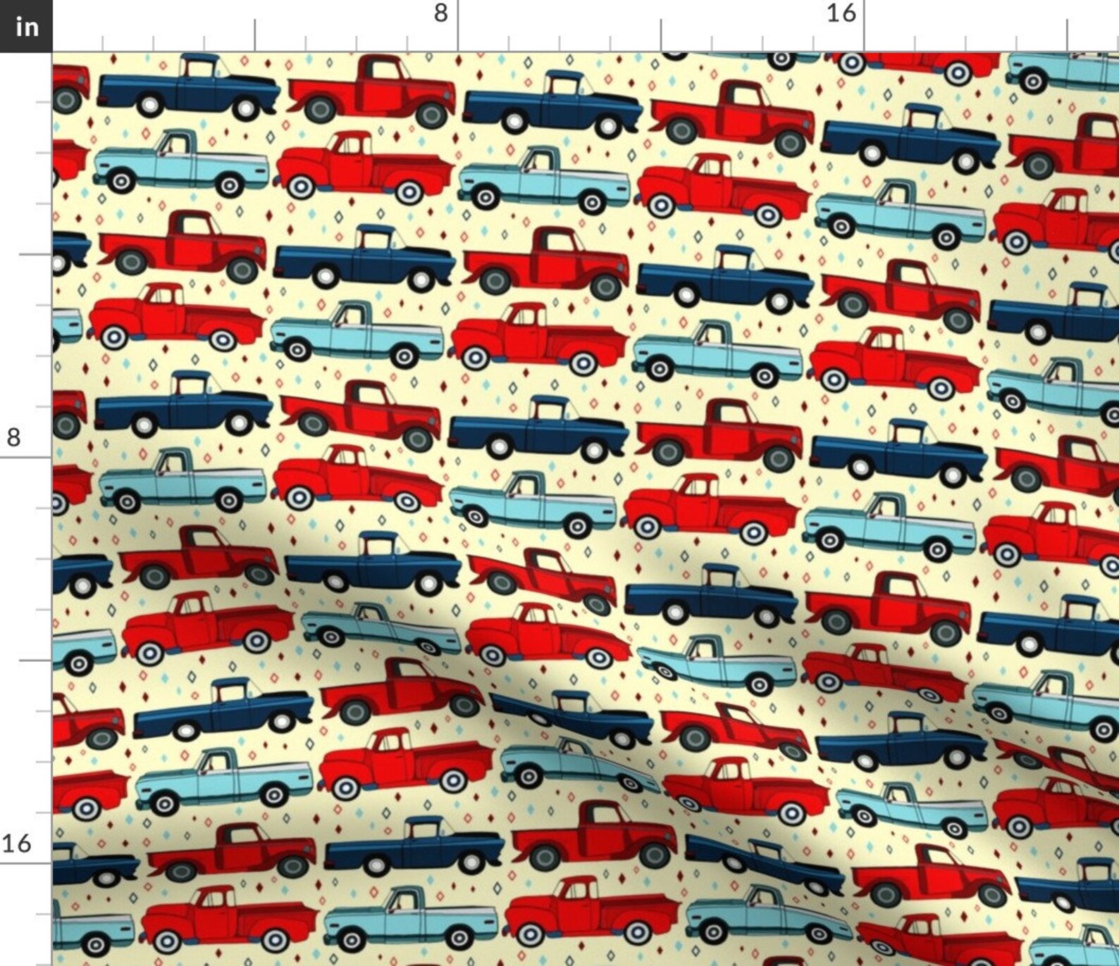 Truck Fabric Winter Vintage Trucks With Diamonds Small by - Etsy