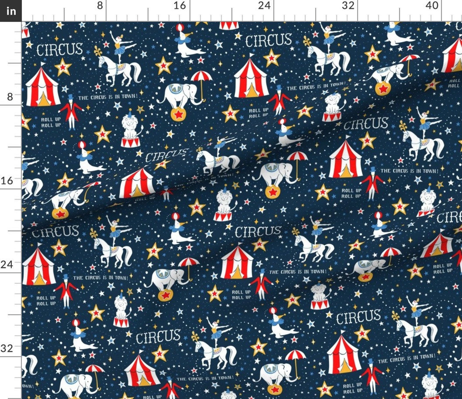 Retro Circus Fabric Retro Circus Elephant Ring Master Blue | Etsy