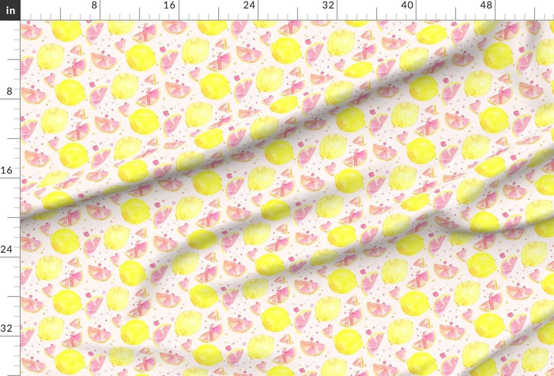 Watercolor Pink Lemon Fabric - Pink Lemonade by Erinanne - Pink Cotton ...