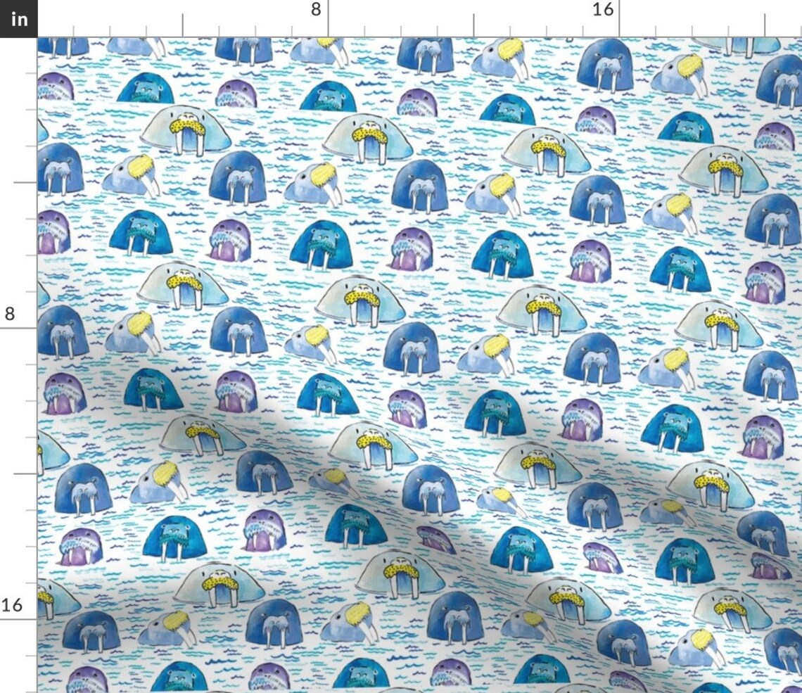 Walrus Fabric Walrus by Banzacadesign Walrus Ocean Water | Etsy