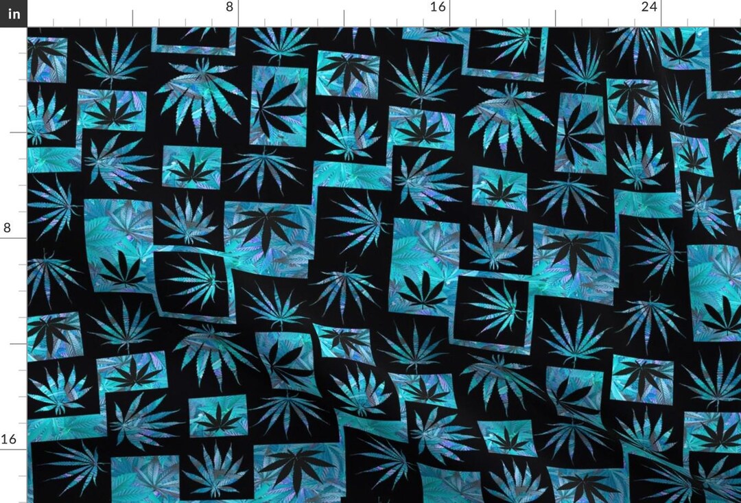 Layered Marijuana Leaves Fabric - Marijuana Leaf Turquoise Squares by ...