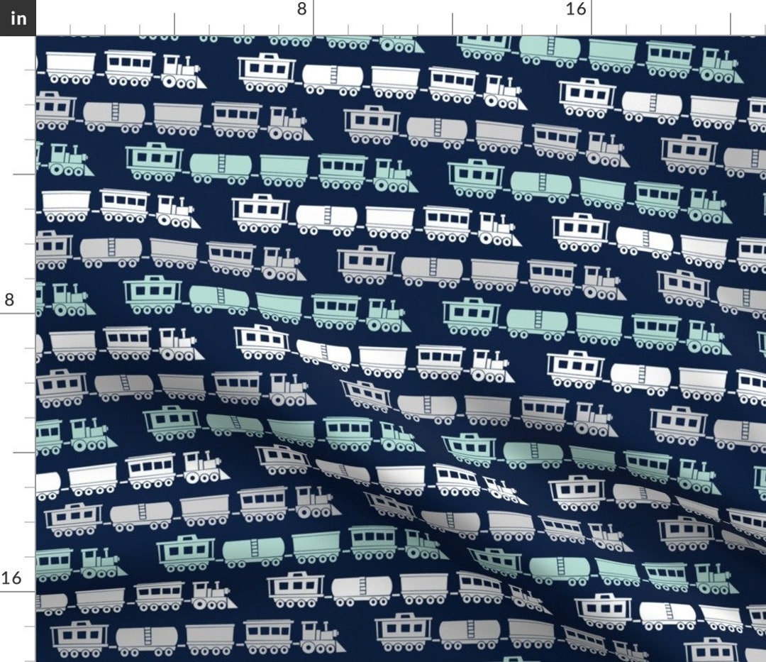 Train Fabric Trains on Navy Modern Train Fabric by Littlearrowdesign ...