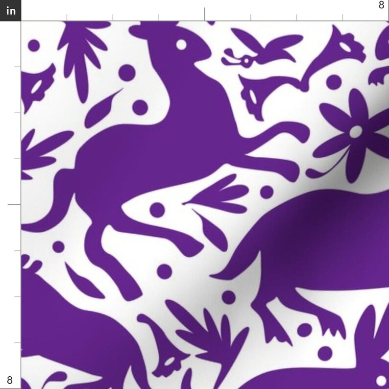 Purple Festive Otomi Fabric - Mexico Springtime Purple on White (large ...