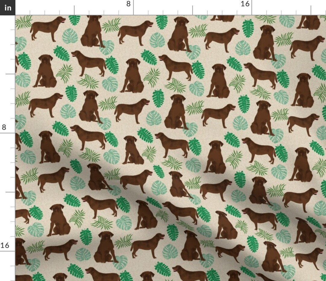 Chocolate Lab Fabric Chocolate Lab Monstera Tropical Labrador Retriever ...
