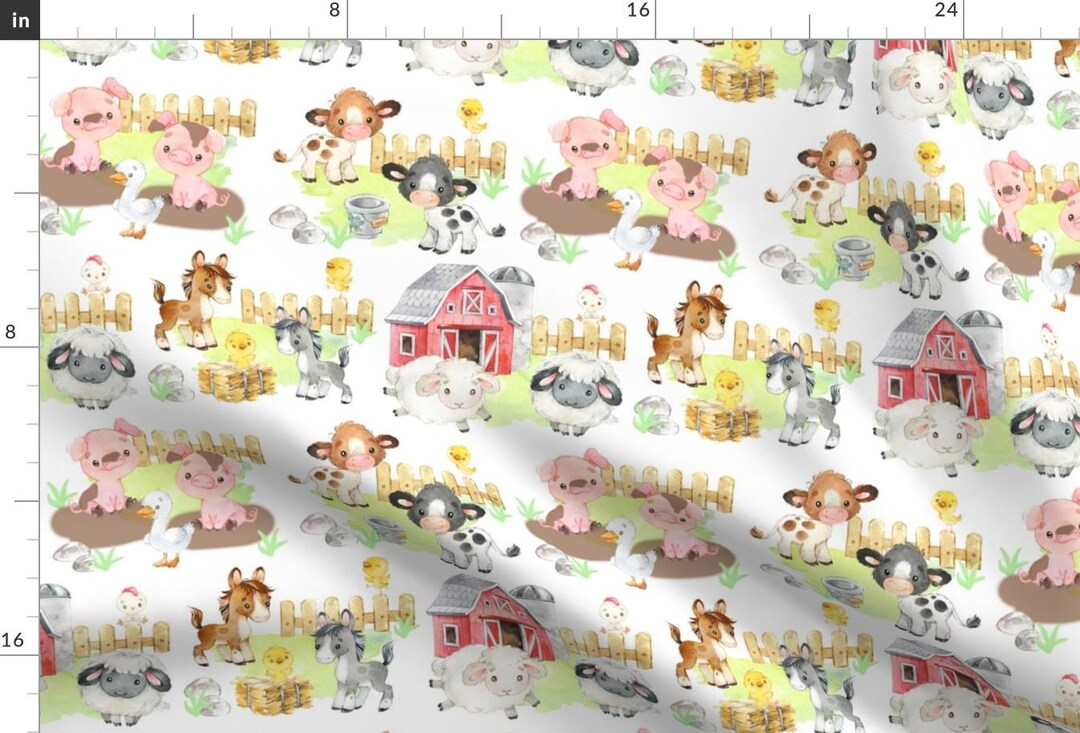 Farm Animals Apparel Fabric - Watercolor Farm by Decamp_studios - Baby ...