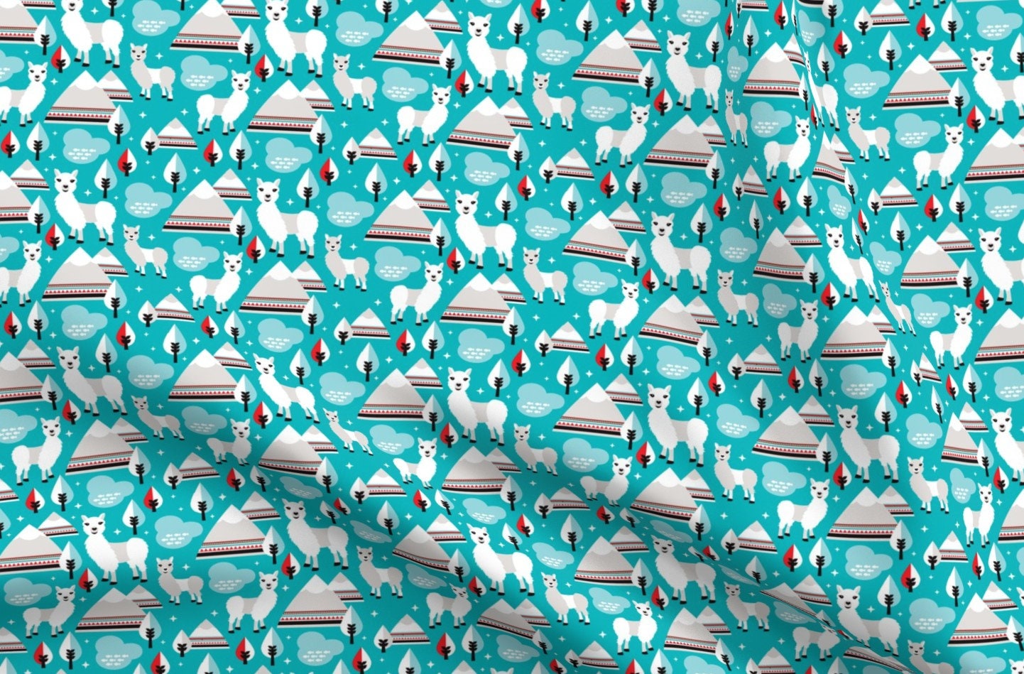 Lama Fabric Lama Alpaca Woodland Winter Aztec Patagonia | Etsy
