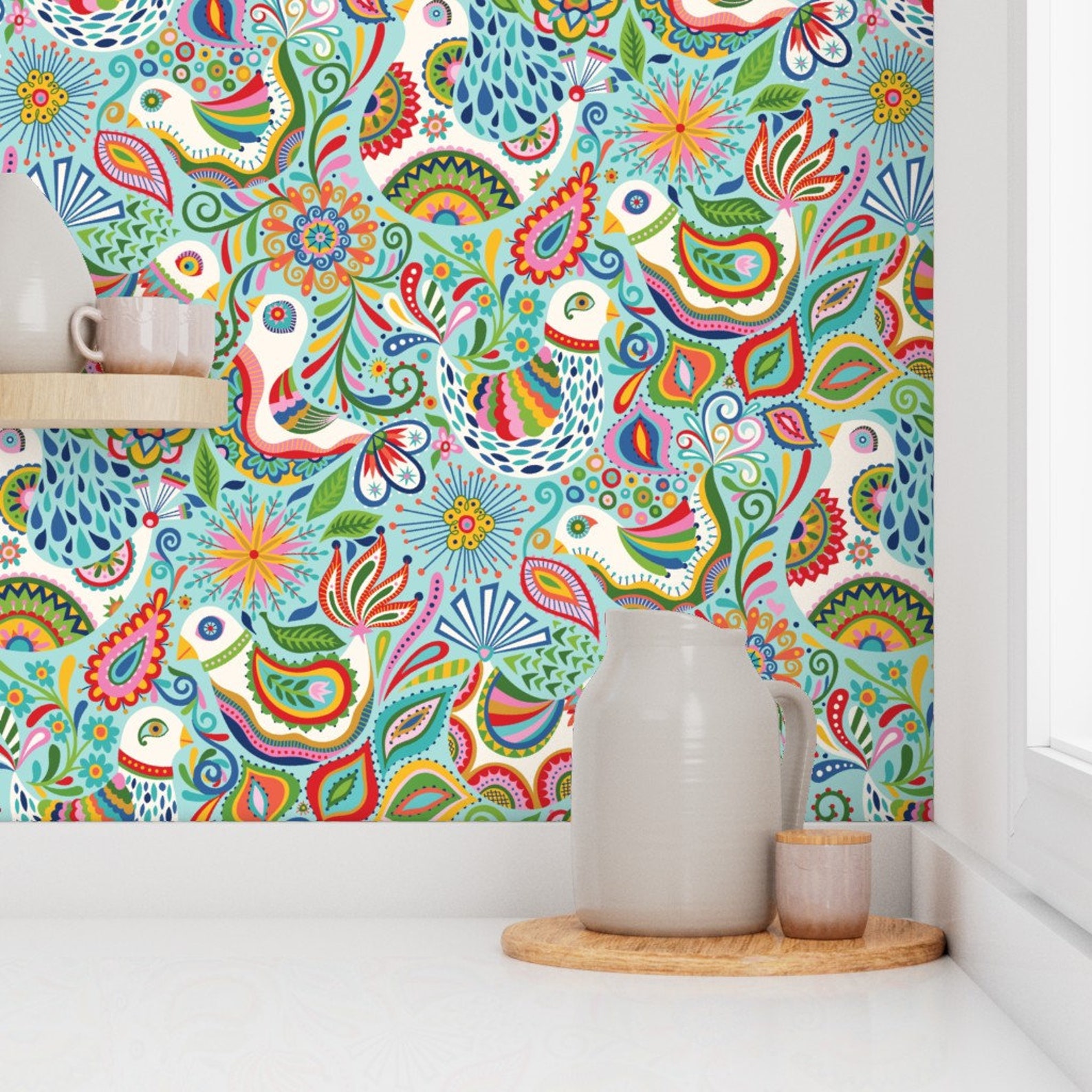 Paisley Birds Wallpaper Pinata Birdies by Groovity Paisley - Etsy