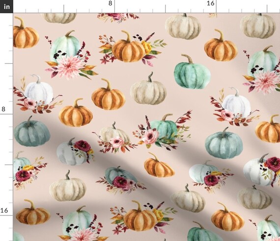Pumpkins Orange and Teal Fall Fabric Floral Pumpkins on 39-9 | Etsy