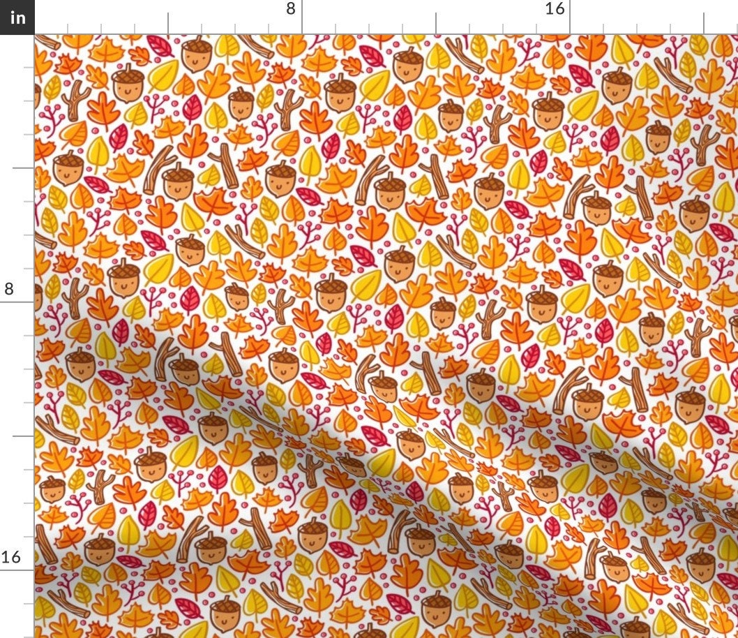 Woodland Acorns Fabric Autumn Pattern By Stolenpencil | Etsy