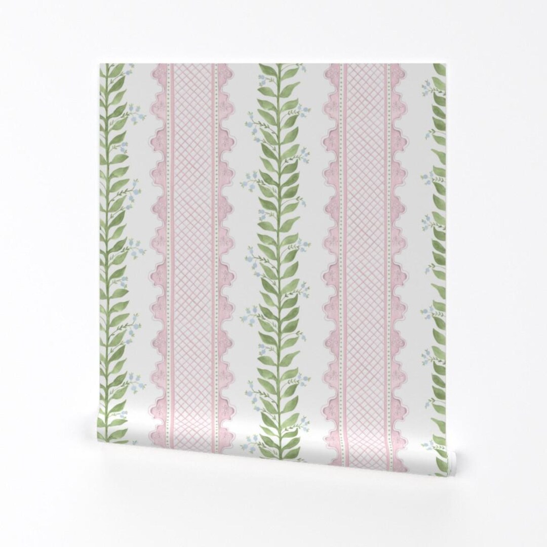 Preppy Pink Stripe Removable Peel and Stick Wallpaper - Green Vine ...