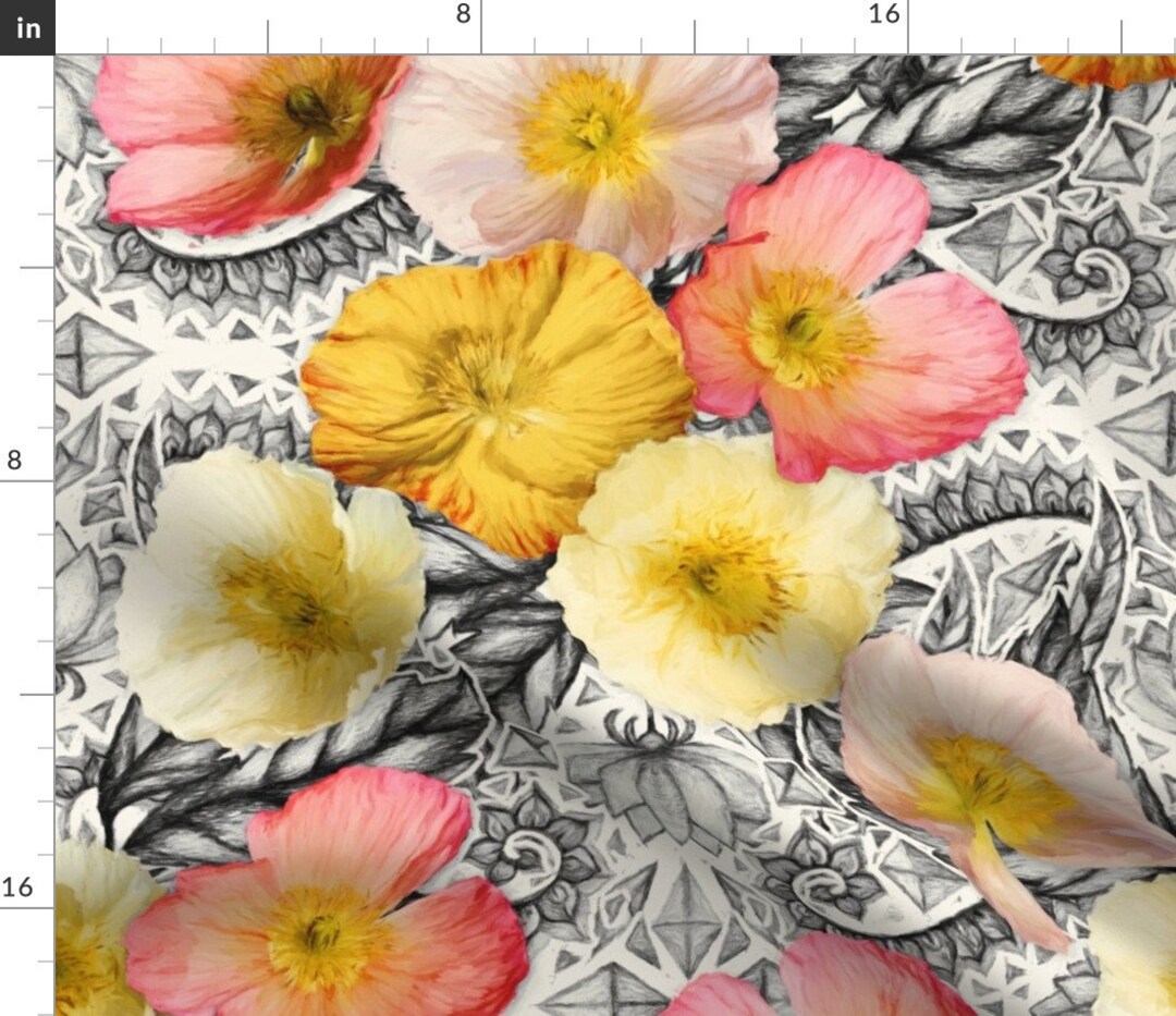 Poppies Fabric Graphic Poppy Collage by Micklyn Floral - Etsy