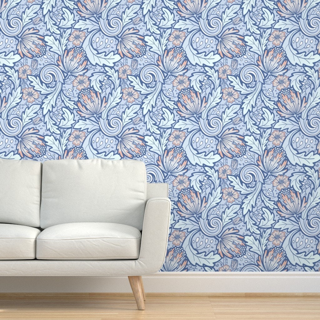 Rococo Wallpaper Rococo Periwinkle Blue by Susan Long - Etsy