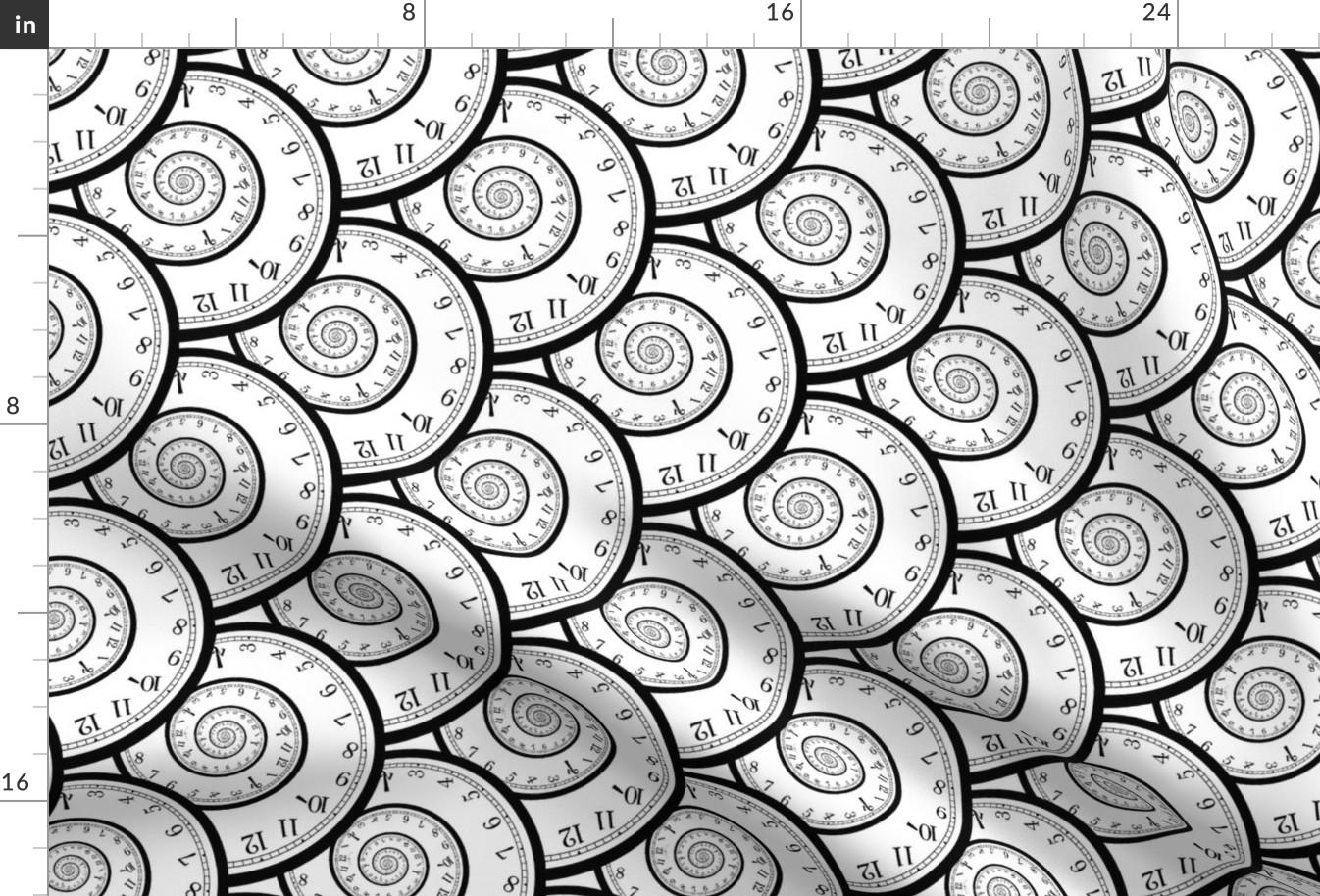 Swirly Clocks Fabric - Caught in A Time Loop (bw, 6") by Weavingmajor ...